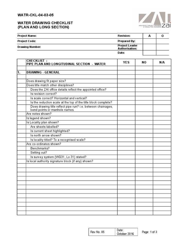 Water Drawing Checklist Overview | PDF | Pipe (Fluid Conveyance ...