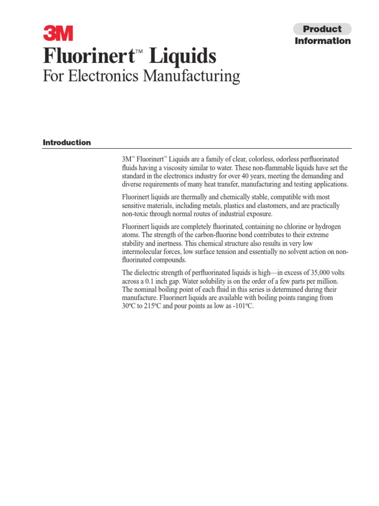 3M Fluorinert Liquids For Electronics Manufacturing | PDF | Fluorine ...