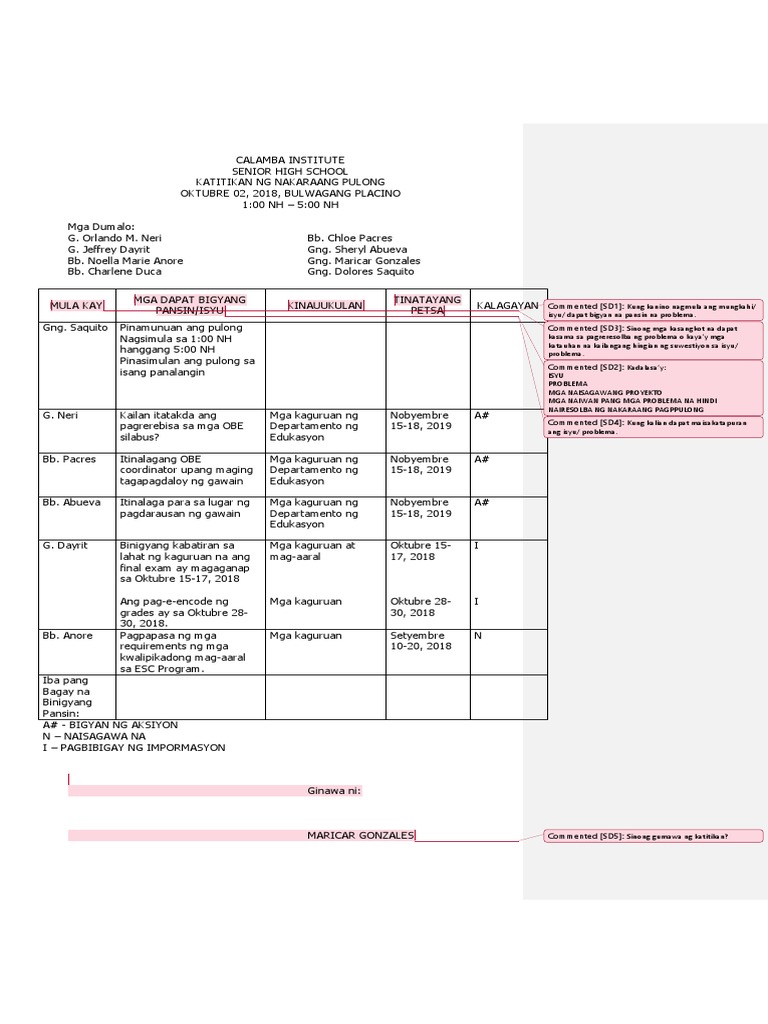 Katitikan NG Pulong Sample | PDF