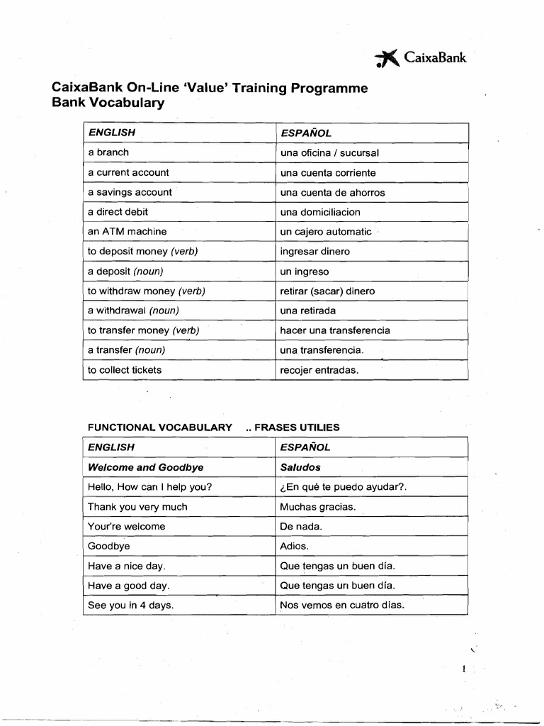 Banking Vocabulary PDF | PDF