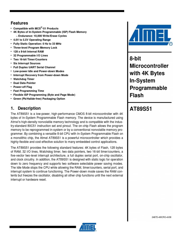 8-Bit Microcontroller With 4K Bytes In-System Programmable Flash ...