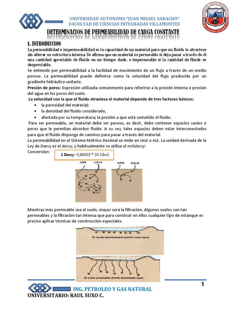 Ensayo de Permeabilidad a Carga Constante | PDF | Permeabilidad ...
