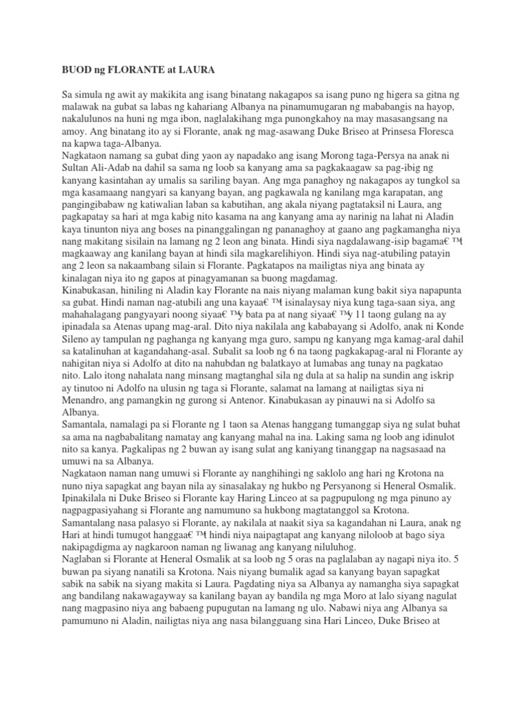 Buod NG Florante at Laura | PDF