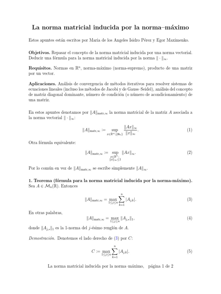 Matrix Norm Induced by Vector Norm Infinity Es PDF | PDF | Norma ...