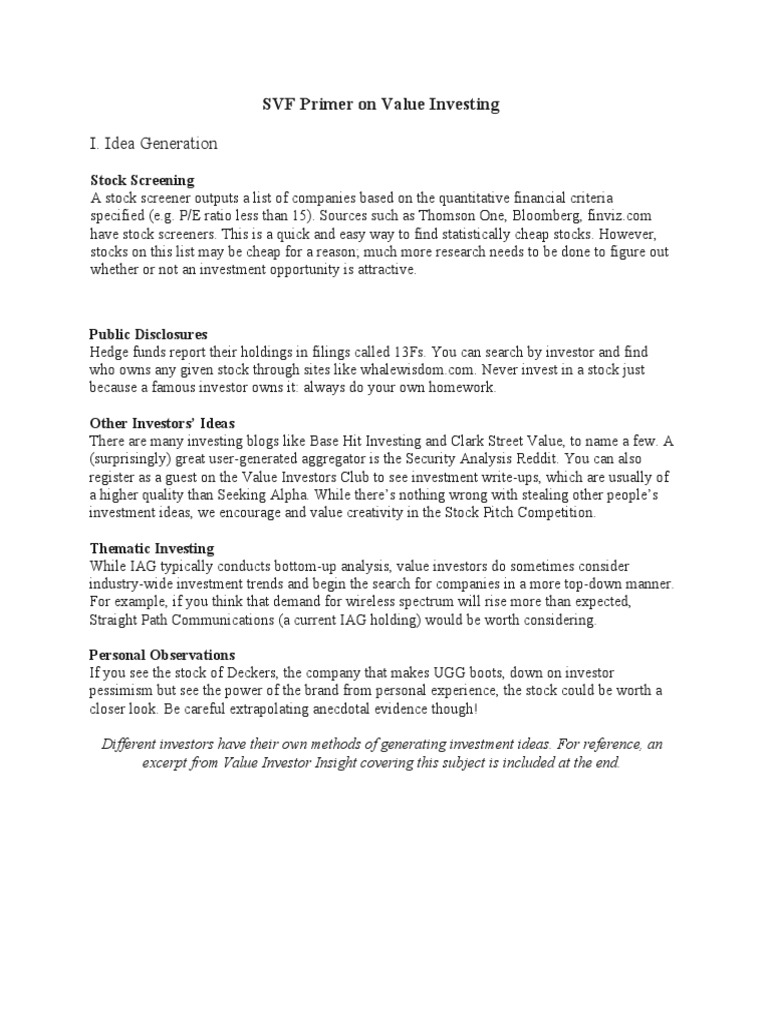 Idea Generation and How To Read A 10K | PDF | Form 10 K | Auditor's Report