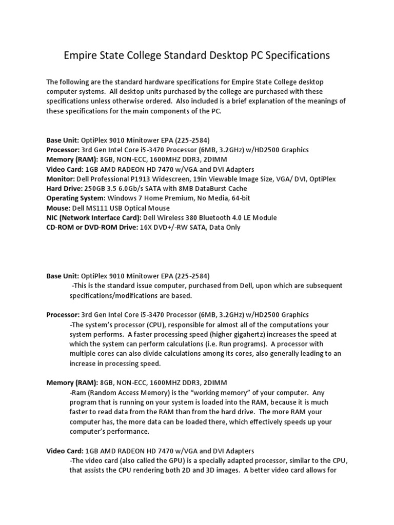 Standard Desktop Specs | PDF | Hard Disk Drive | Solid State Drive