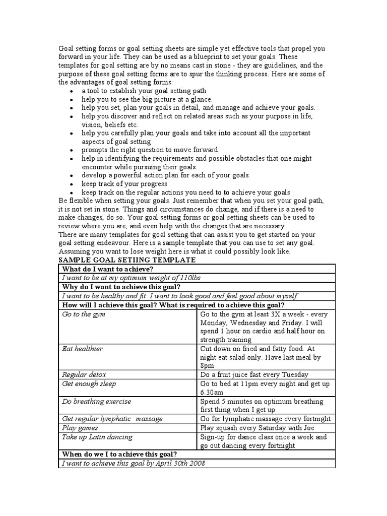 Effective Goal Setting Templates | PDF | Psychology | Goal Setting