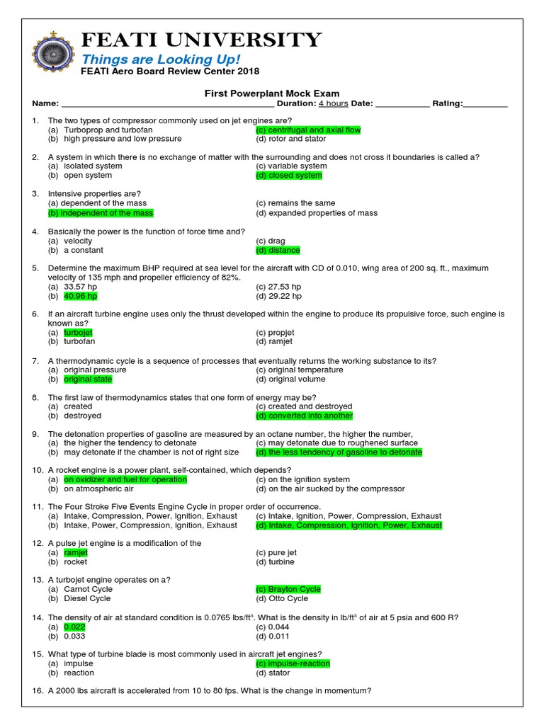 Powerplant Mock Exam for Aero Students | PDF | Jet Engine | Propulsion