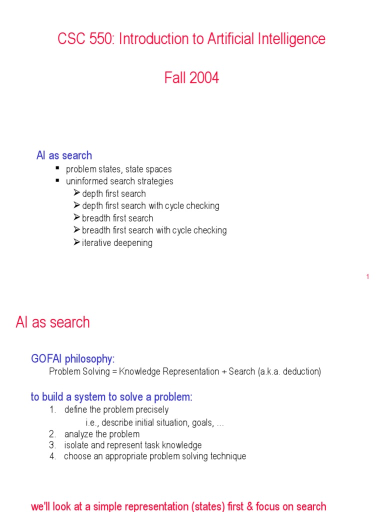 CSC 550: Introduction To Artificial Intelligence Fall 2004: AI As ...