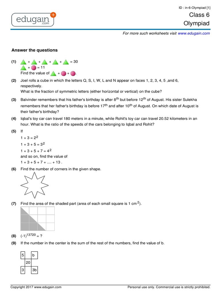 Grade 6 Olympiad in PDF | PDF | Teaching Mathematics
