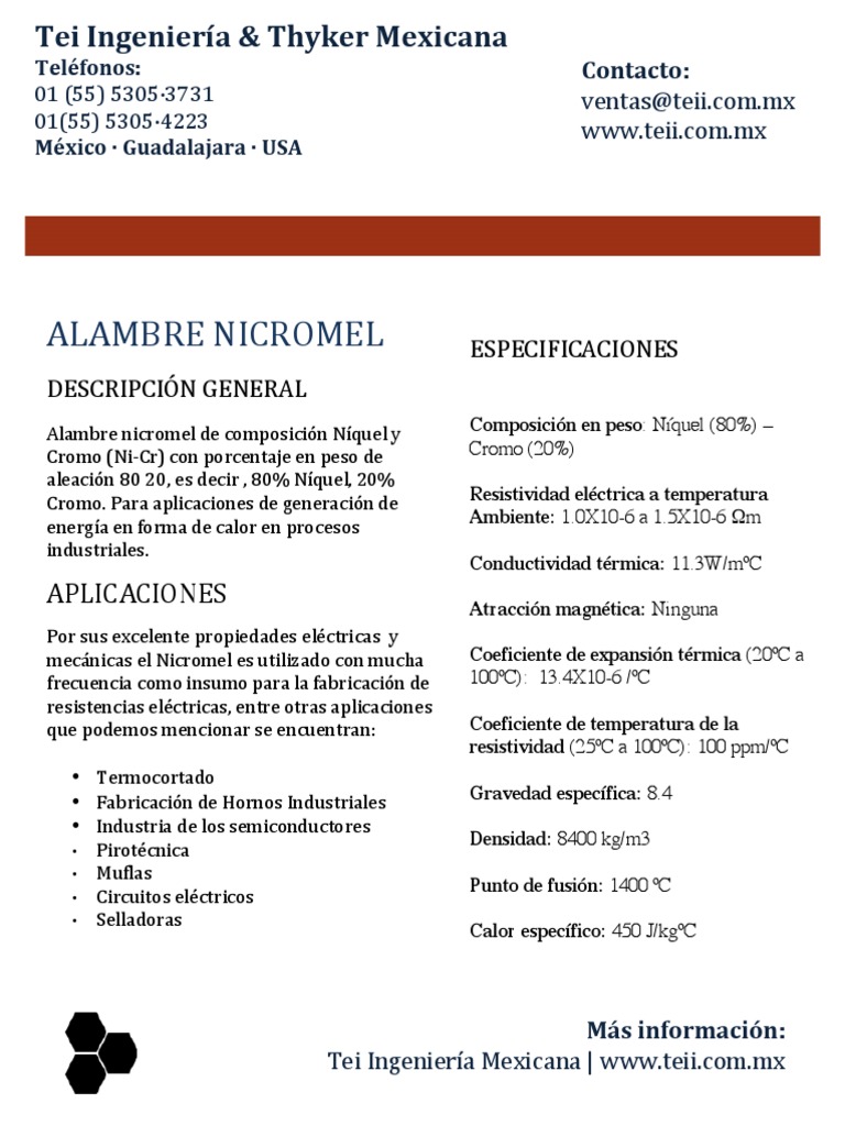 Alambre Nicromel Especificaciones Tecnicas | PDF