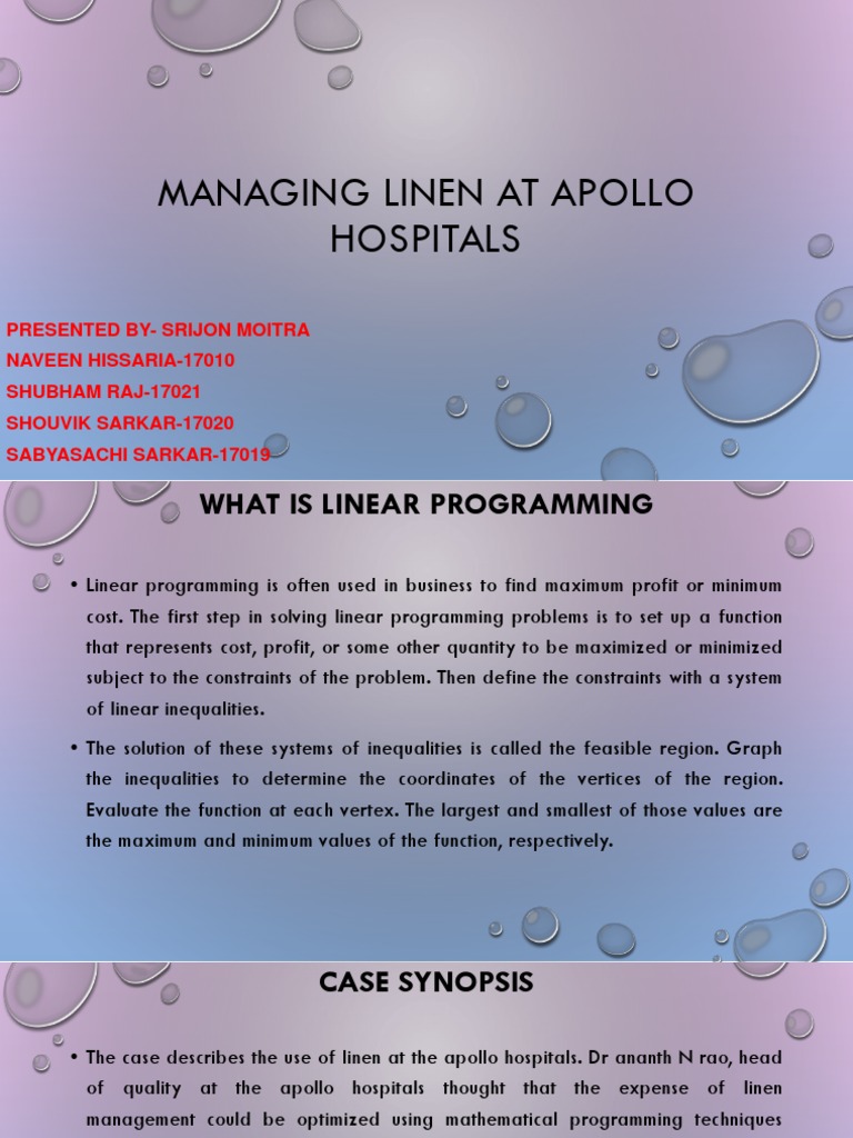 Managing Linen at Apollo Hospitals | PDF | Linear Programming ...