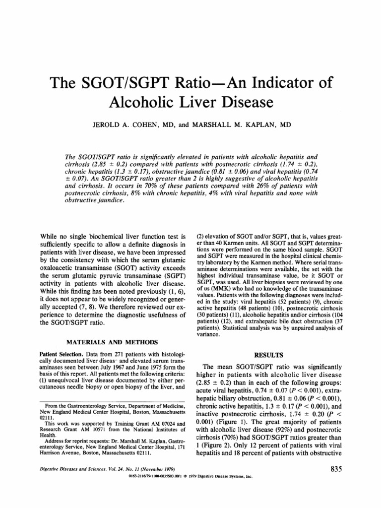 The SGOT/SGPT Ratio - An Indicator of Alcoholic Liver Disease | PDF ...