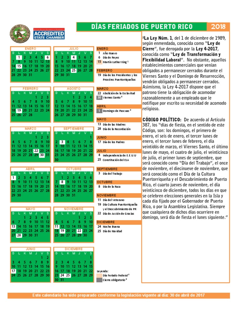 Dias Feriados 2018 | PDF | Puerto Rico | Gobierno