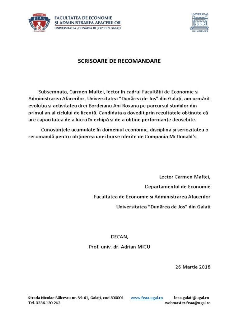 Recomandare Carmen Maftei | PDF