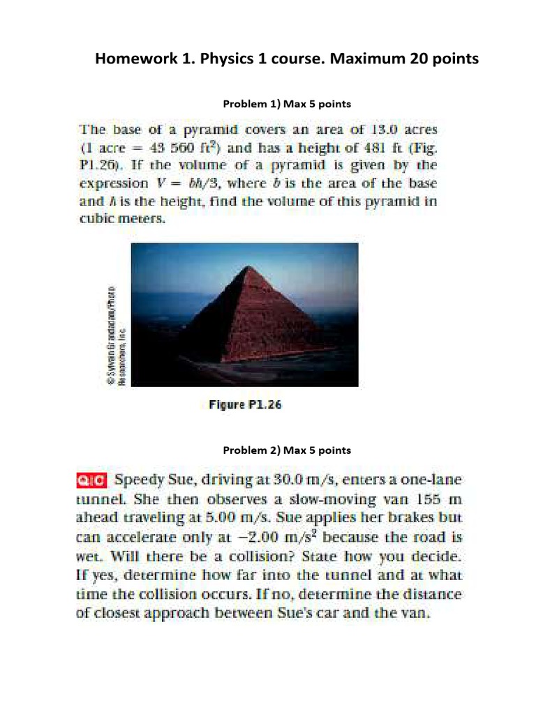 Homework 1. Physics 1 Course. Maximum 20 Points | PDF