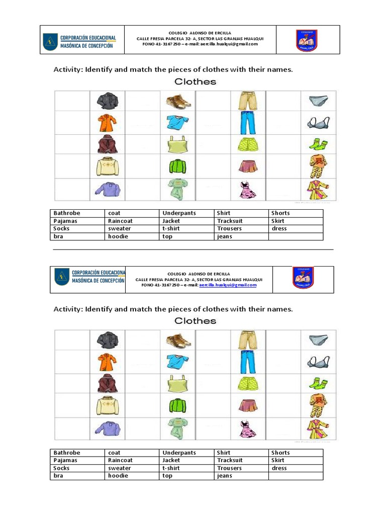 Clothing Identification Activity | PDF