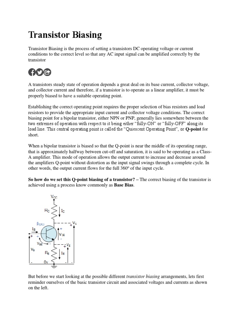 Transistor Biasing | PDF | Transistor | Bipolar Junction Transistor