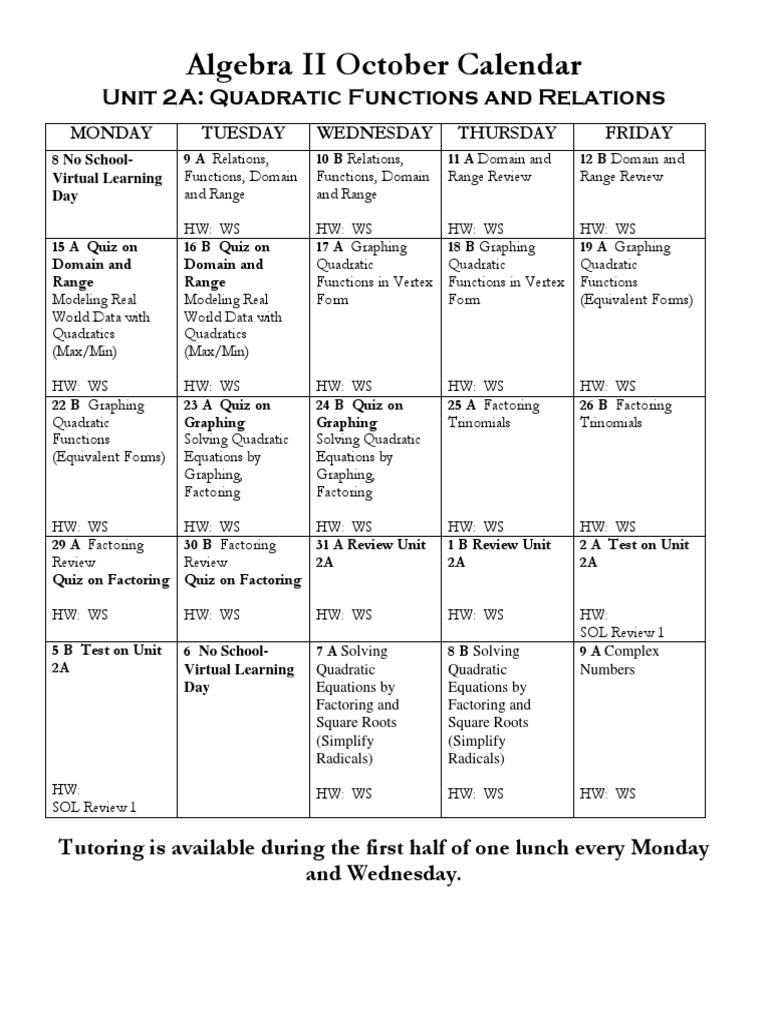 Unit 2 Calendar | PDF | Quadratic Equation | Factorization