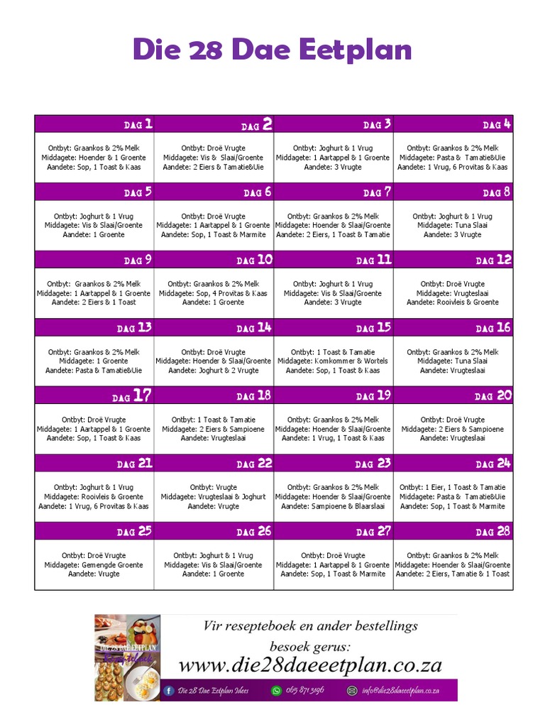 Die 28 Dae Eetplan GRATIS
