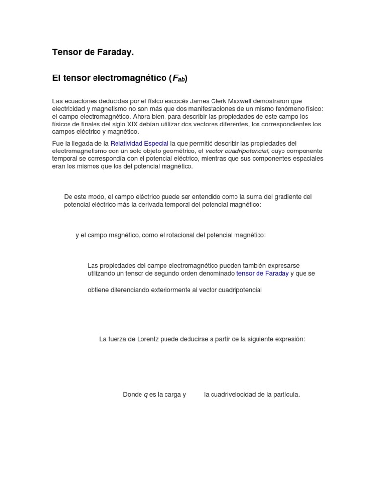 Tensor de Faraday y el campo electromagnético | PDF