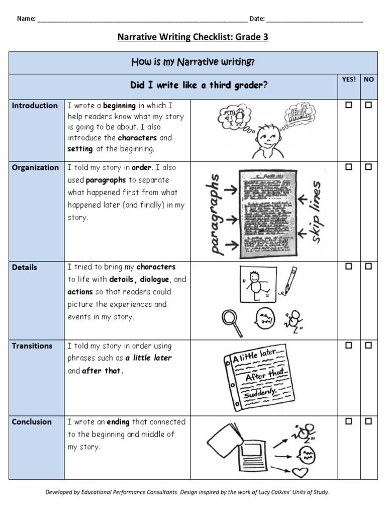 3rd Grade Narrative Checklist For Students | PDF | Punctuation | Human ...