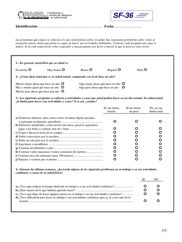 SF-36 - Cuestionario de Salud | PDF | Sicología