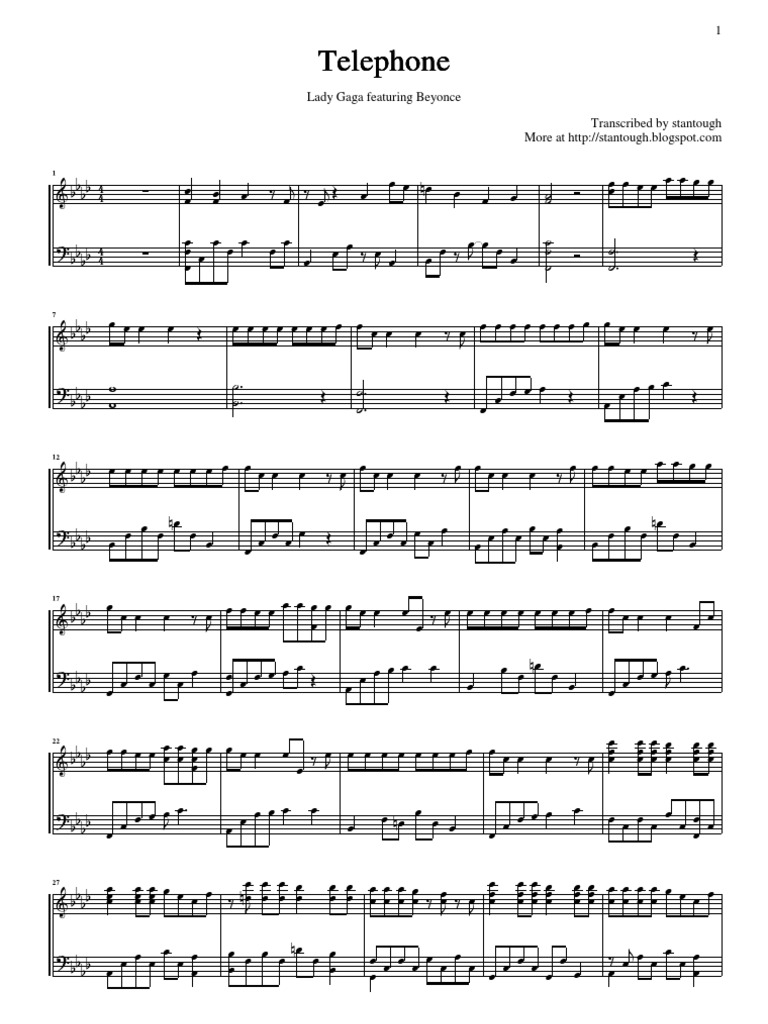 Telephone Piano Sheet | PDF | Lady Gaga | Songs Written