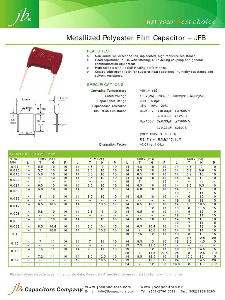 JFB Metallized Polyester Film Capacitor | PDF | Capacitor | Physical ...