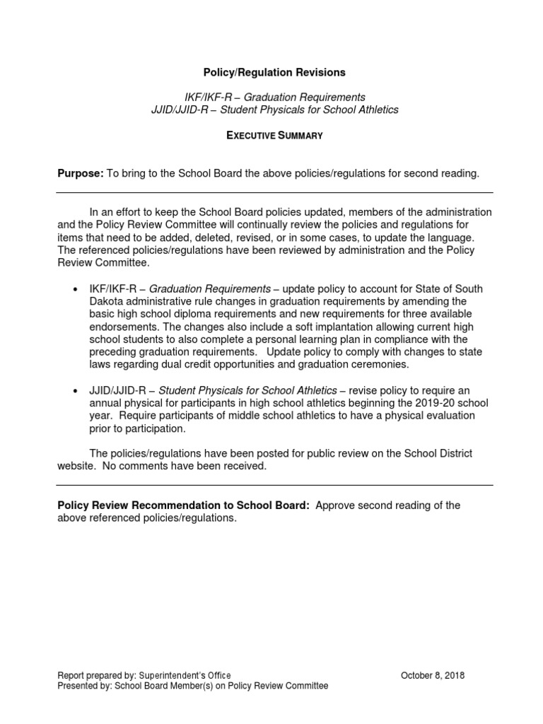 School Policy Updates: Graduation & Athletics | PDF | High School ...