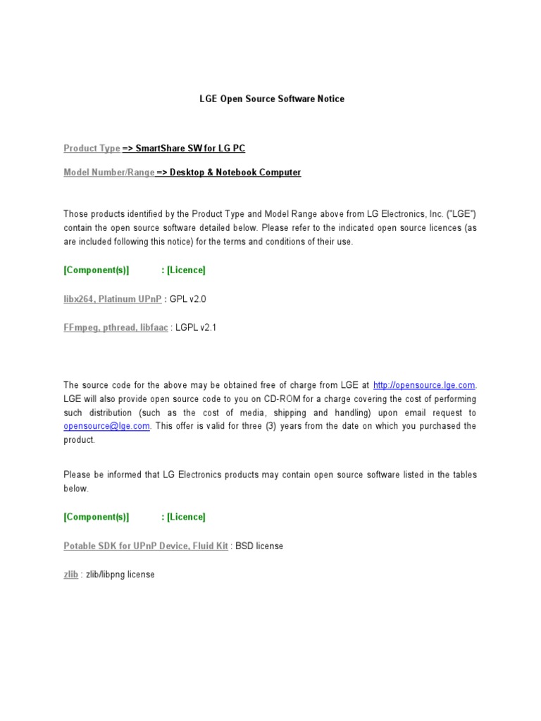 LGE Open Source Software Notice: Product Type Model Number/Range | PDF ...