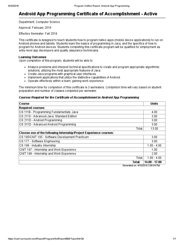 Android App Programming Certificate Pdf Android Operating System Computer Program 