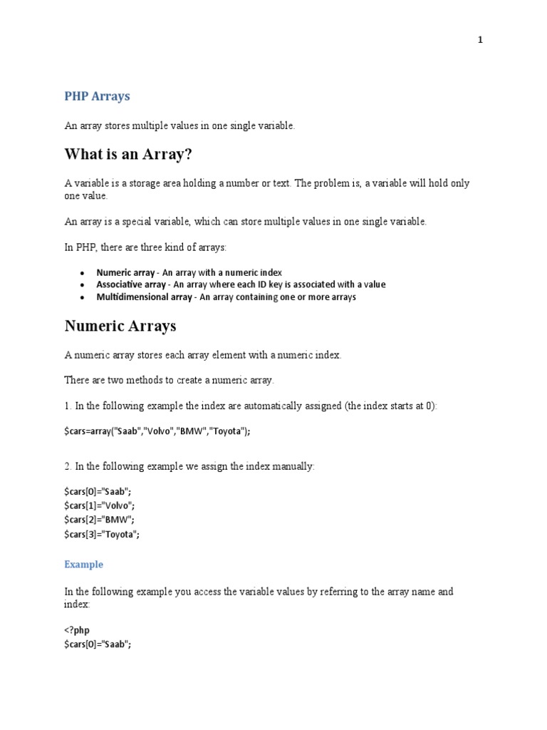 Php Arrays Pdf Array Data Structure Variable Computer Science