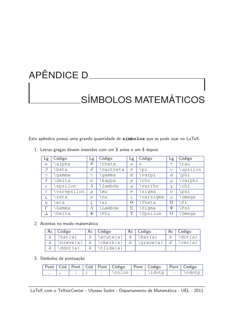 Símbolos Matemáticos em LaTeX | PDF | Ortografia | Caligrafia ocidental