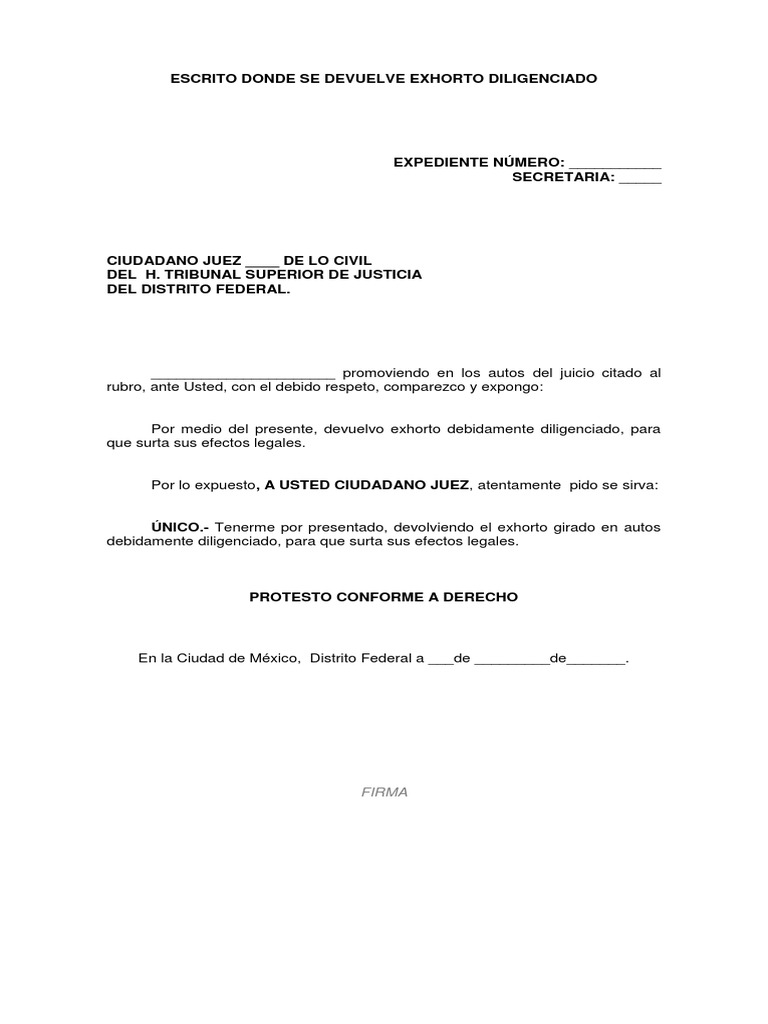 Escrito Donde Se Devuelve Exhorto Diligenciado
