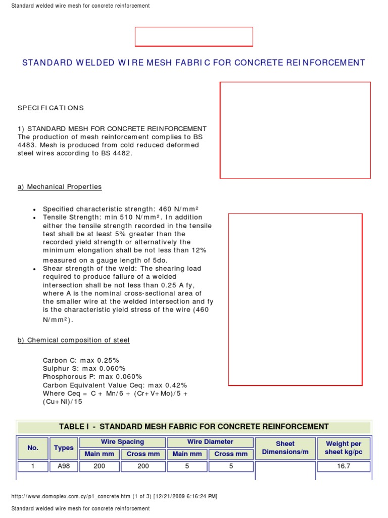 Standard Welded Wire Mesh For Concrete Reinforcement | PDF | Strength ...