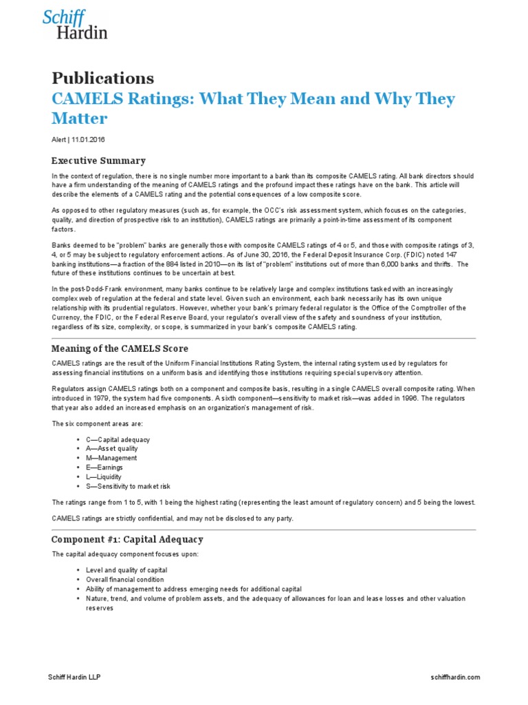 CAMELS Ratings: What They Mean and Why They Matter: Publications | PDF