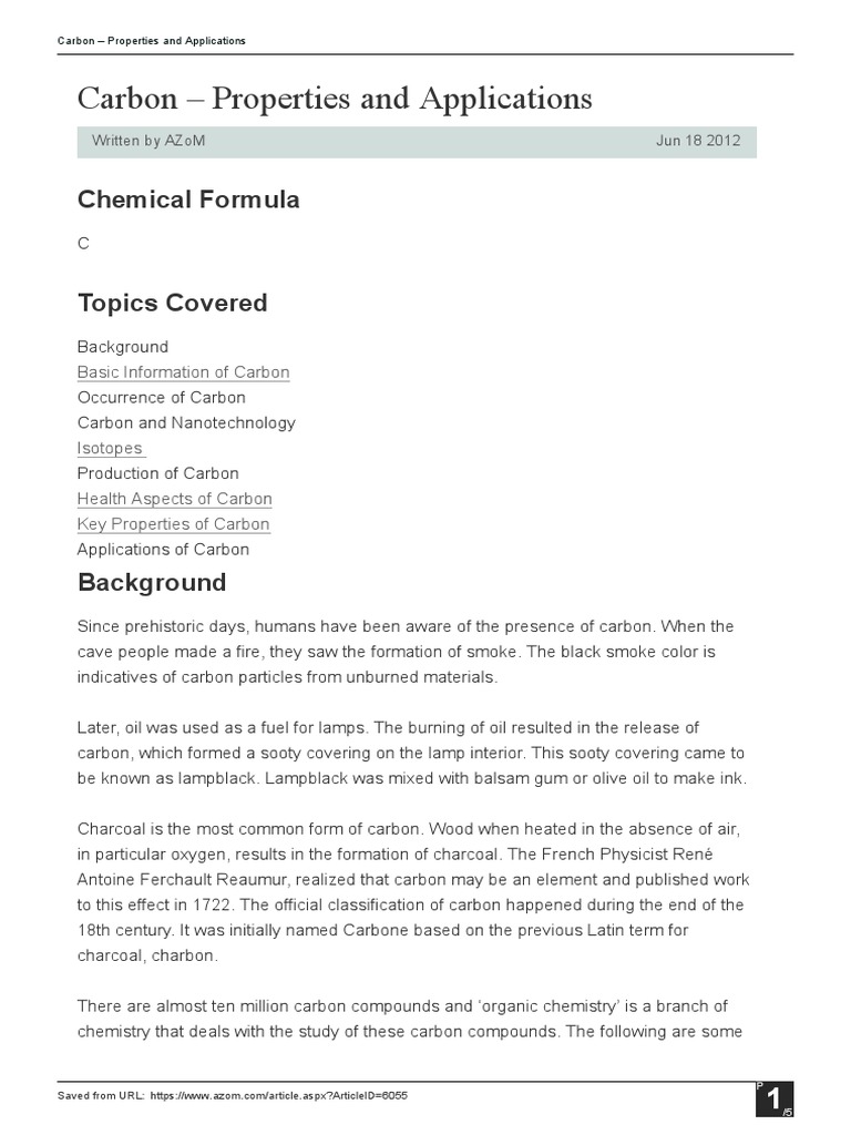 Carbon - Properties and Applications: Chemical Formula | PDF | Graphite ...