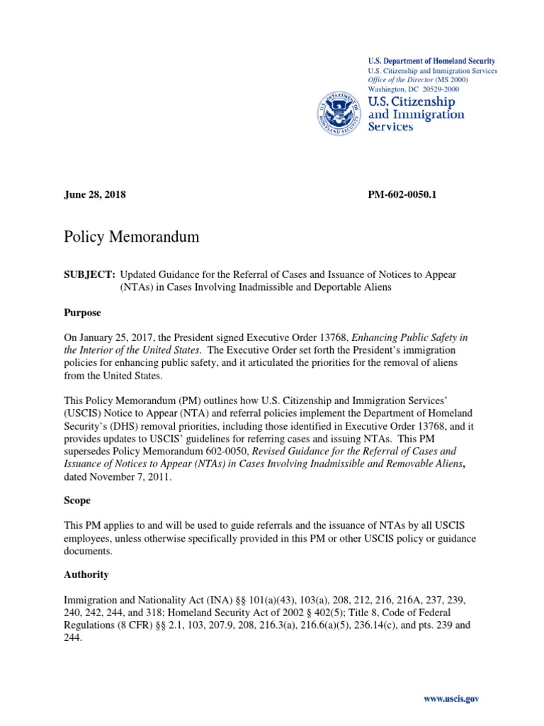 Guidance For Referral of Cases and Issuance of NTA | PDF | Permanent ...
