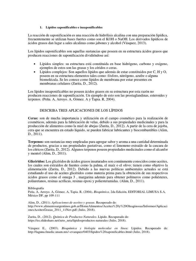 Lípidos Saponificables E Insaponificables Pdf Lípido Compuestos Químicos