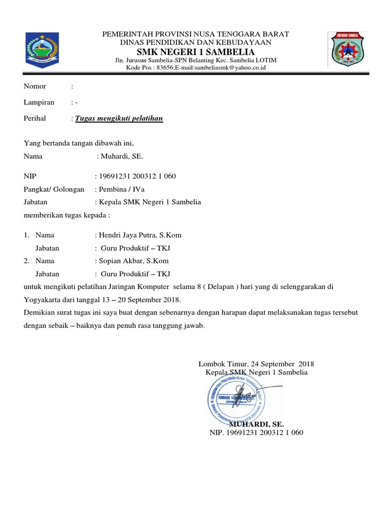 Contoh Surat Tugas | PDF
