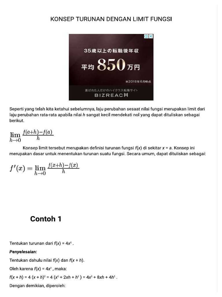 Konsep Turunan Dengan Limit Fungsi - Matematika | PDF
