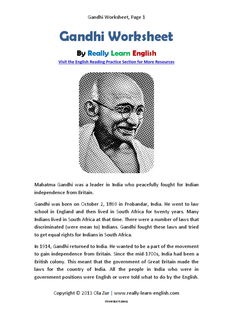 Worksheet Mahatma Gandhi | PDF | Mahatma Gandhi | Question