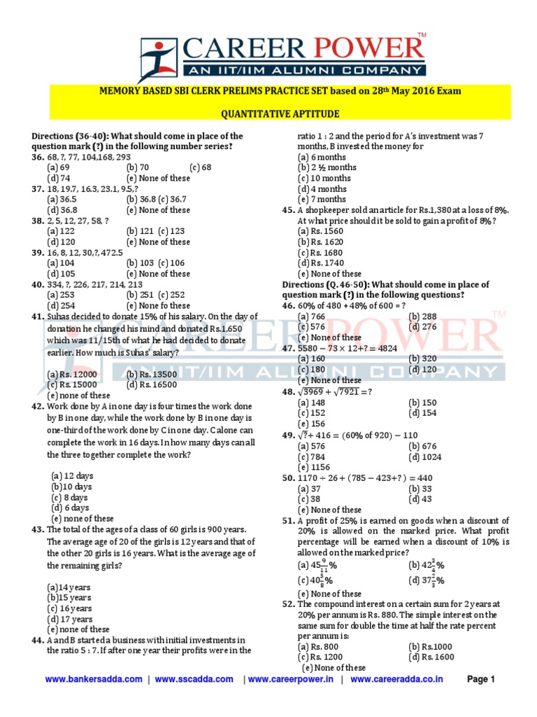 Quant Memory Based Sbi Clerk Prelims | PDF | Area | Interest