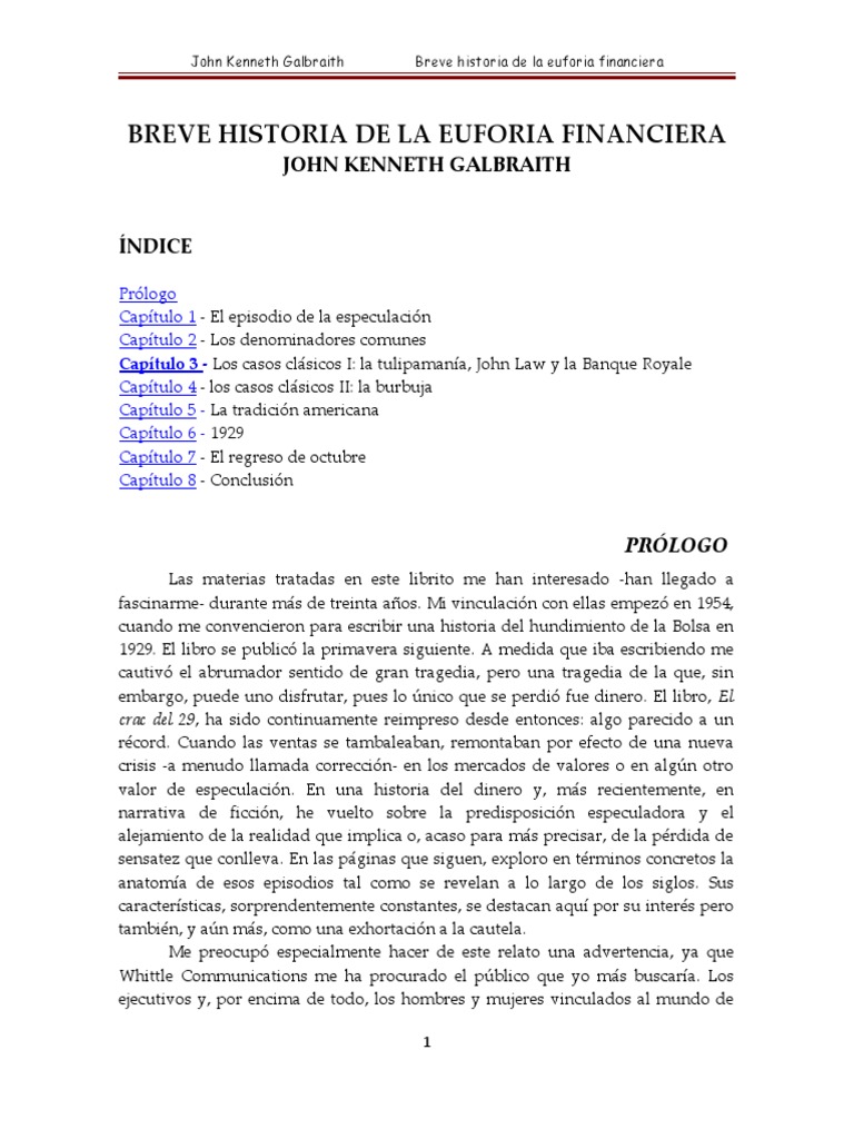 Galbraith Kenneth John - Breve Historia de La Euforia Financiera | PDF ...