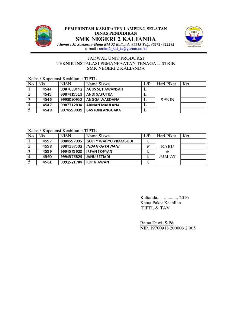 Jadwal Unit Produksi | PDF