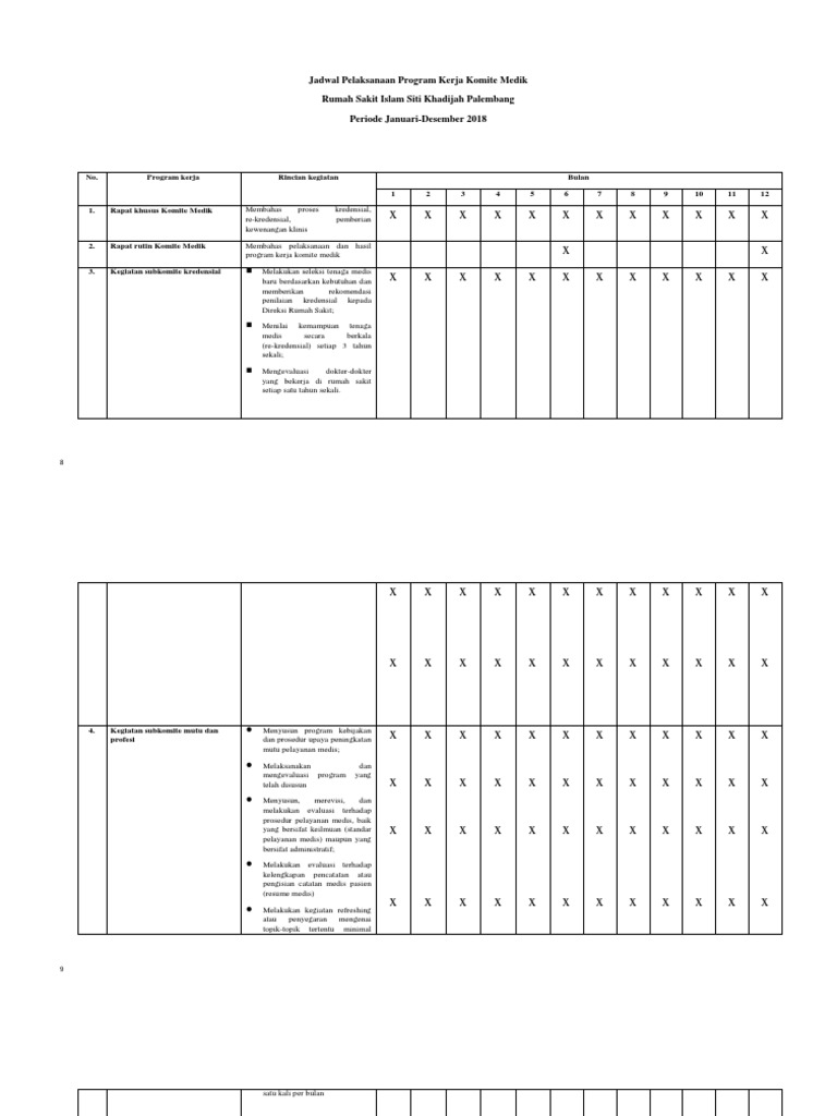 Jadwal Pelaksanaan Program Kerja Komite Medik | PDF