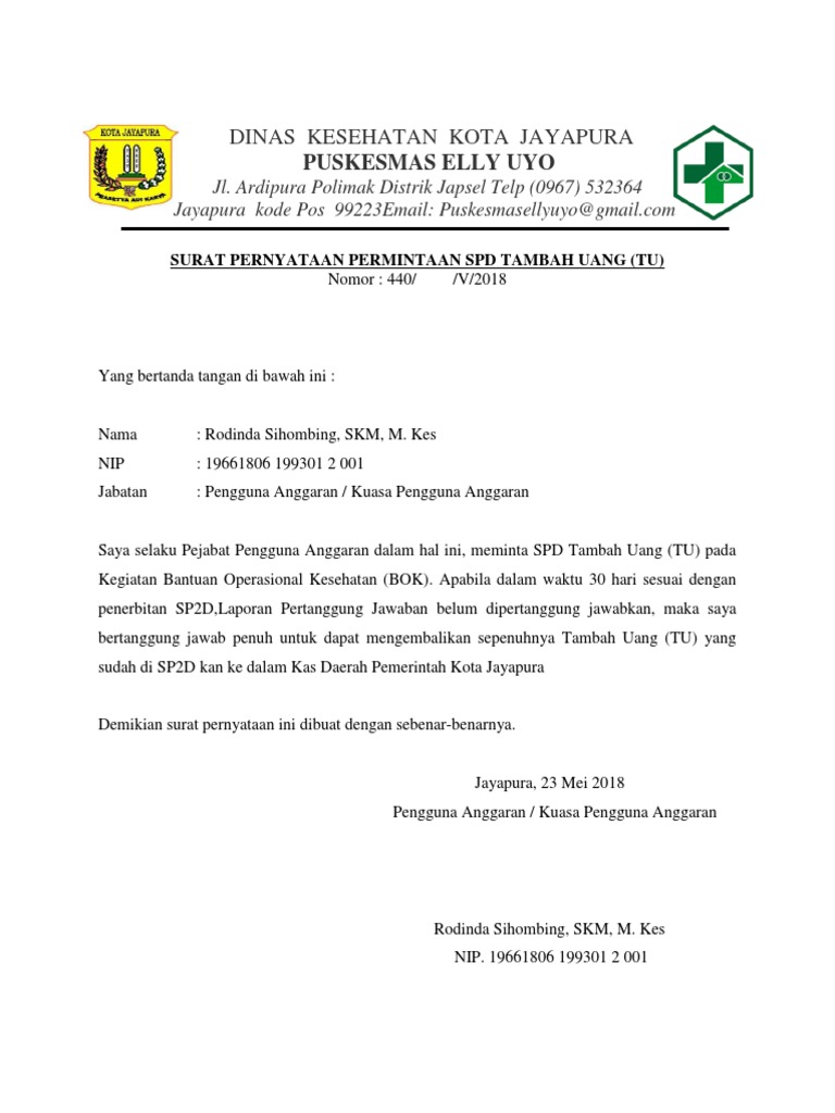 Surat Permintaan SPD Tambah Uang | PDF