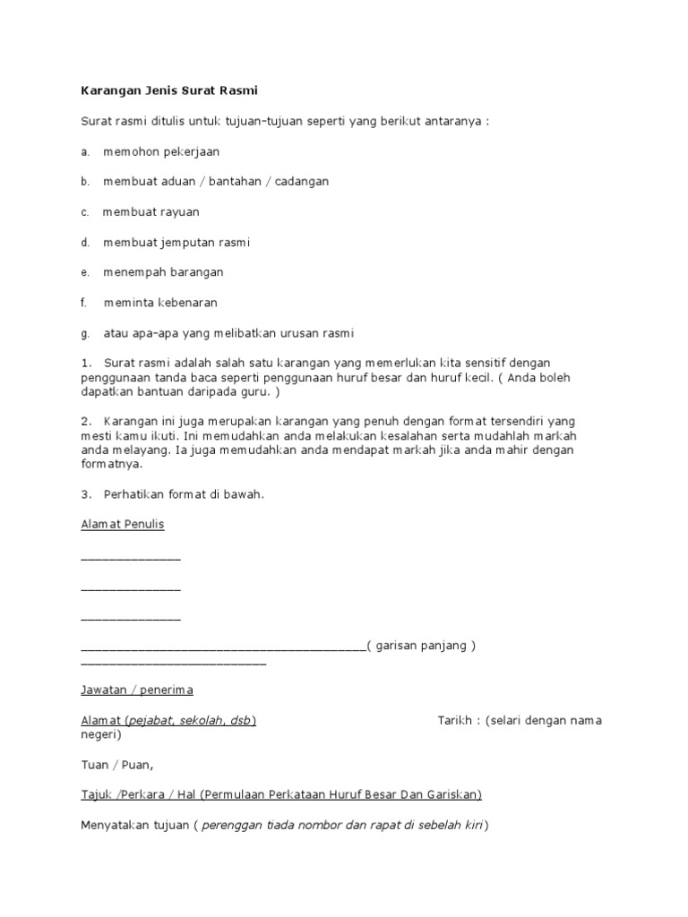 Karangan Jenis Surat Rasmi | PDF
