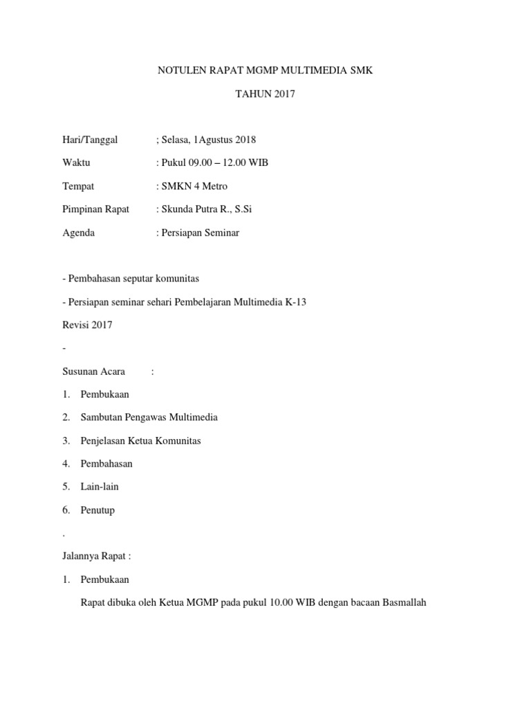 Notulen Rapat MGMP Multimedia SMK | PDF